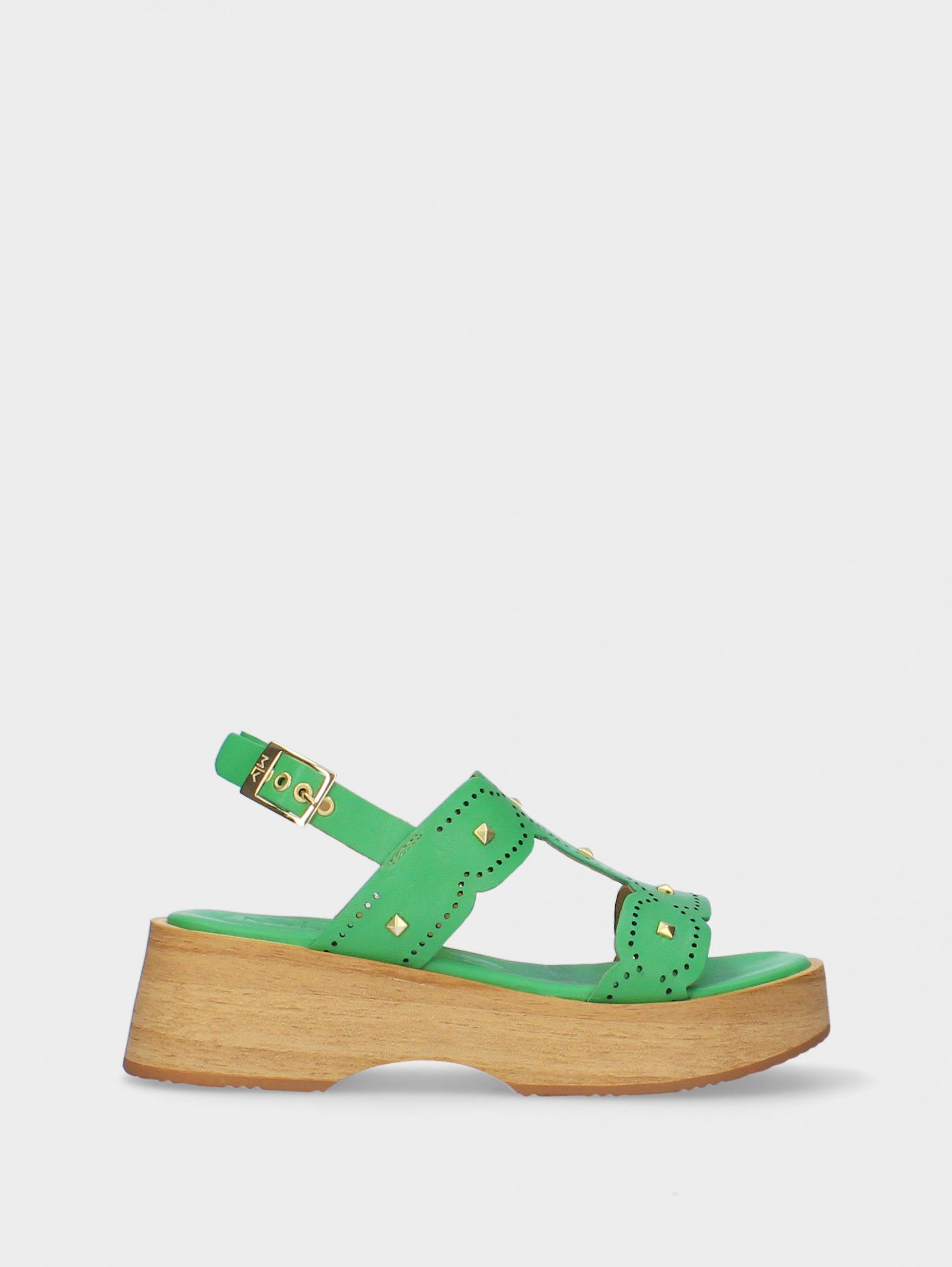 Green Leather Sandal with Wedge Lucia02 - MLV Portuguese Shoes